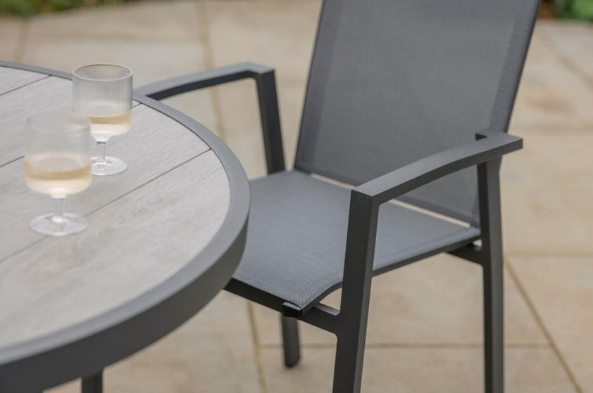 Seville 110cm Round Dining Table with 4 Seville Armchairs & Parasol ...